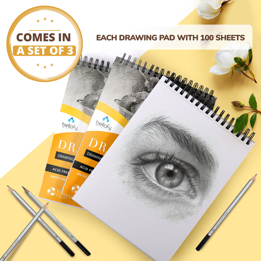 Drawing Paper Pad Set of 3 9" x 12" Each with 100 Sheets For Dry Media ...