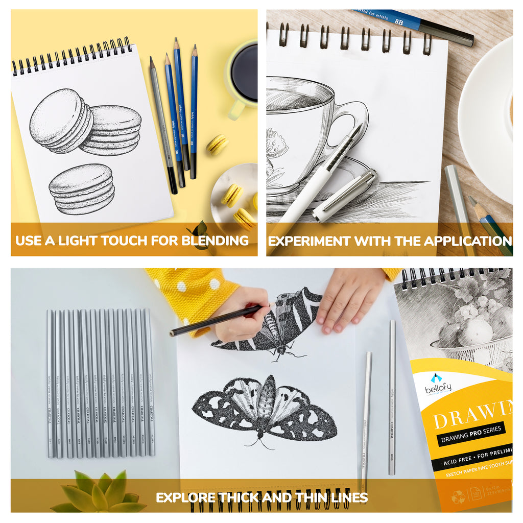Drawing Paper Pad Set of 3 9" x 12" Each with 100 Sheets For Dry Media ...